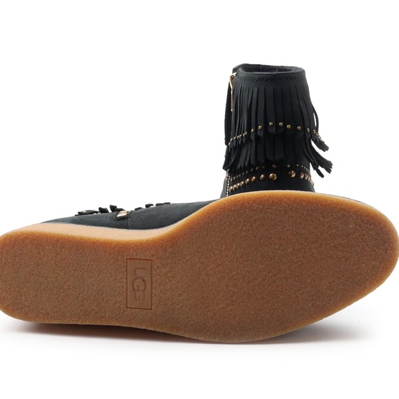UGG | Shoes | Ugg Ariane Black Fringe Studded Leather Boots | Poshmark
